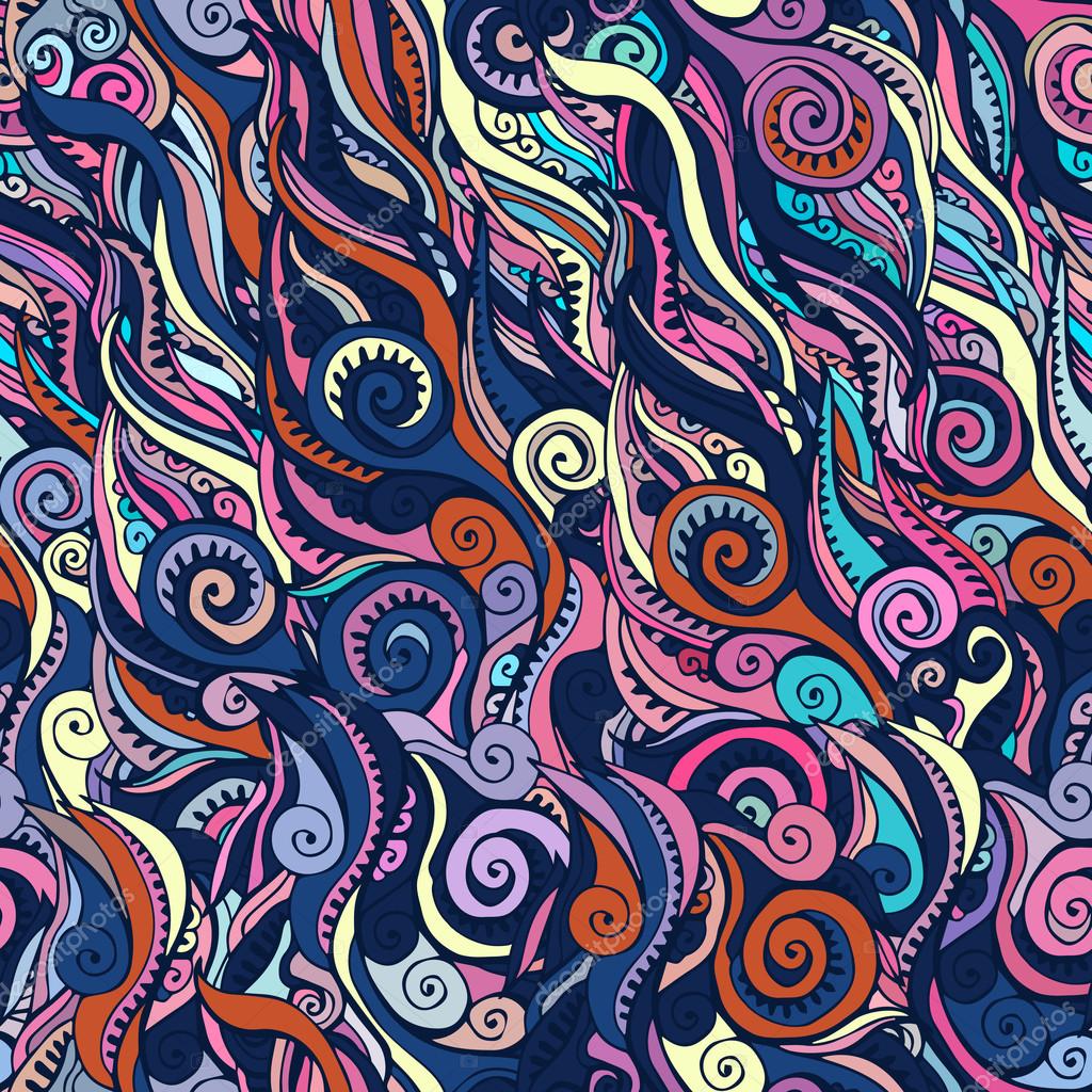 Vector Color Abstract Hand Drawn Decorative Ornamental Seamless Pattern