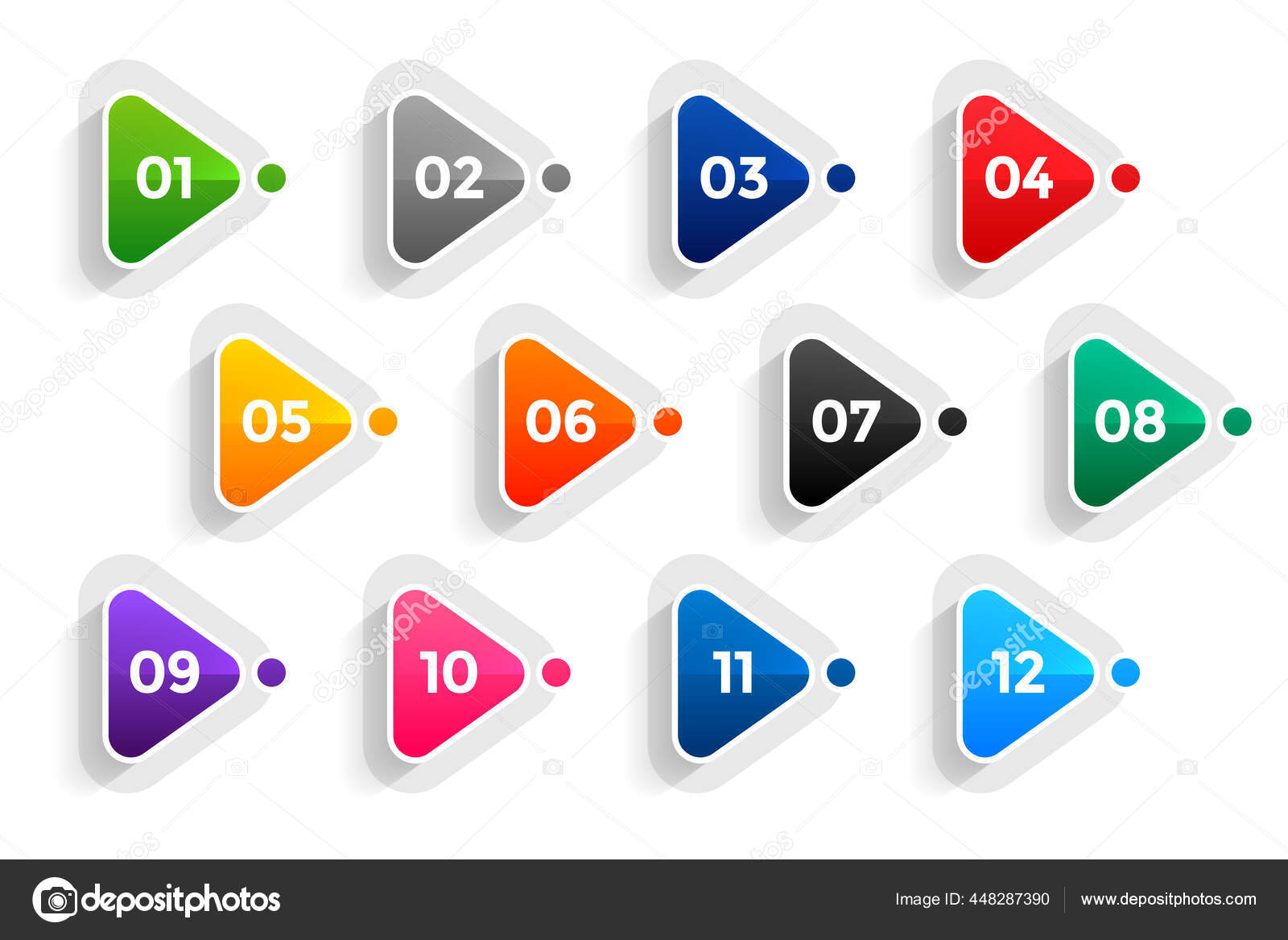 Triangle Directional Bullet Points Numbers One Twelve Stock Vector by ...