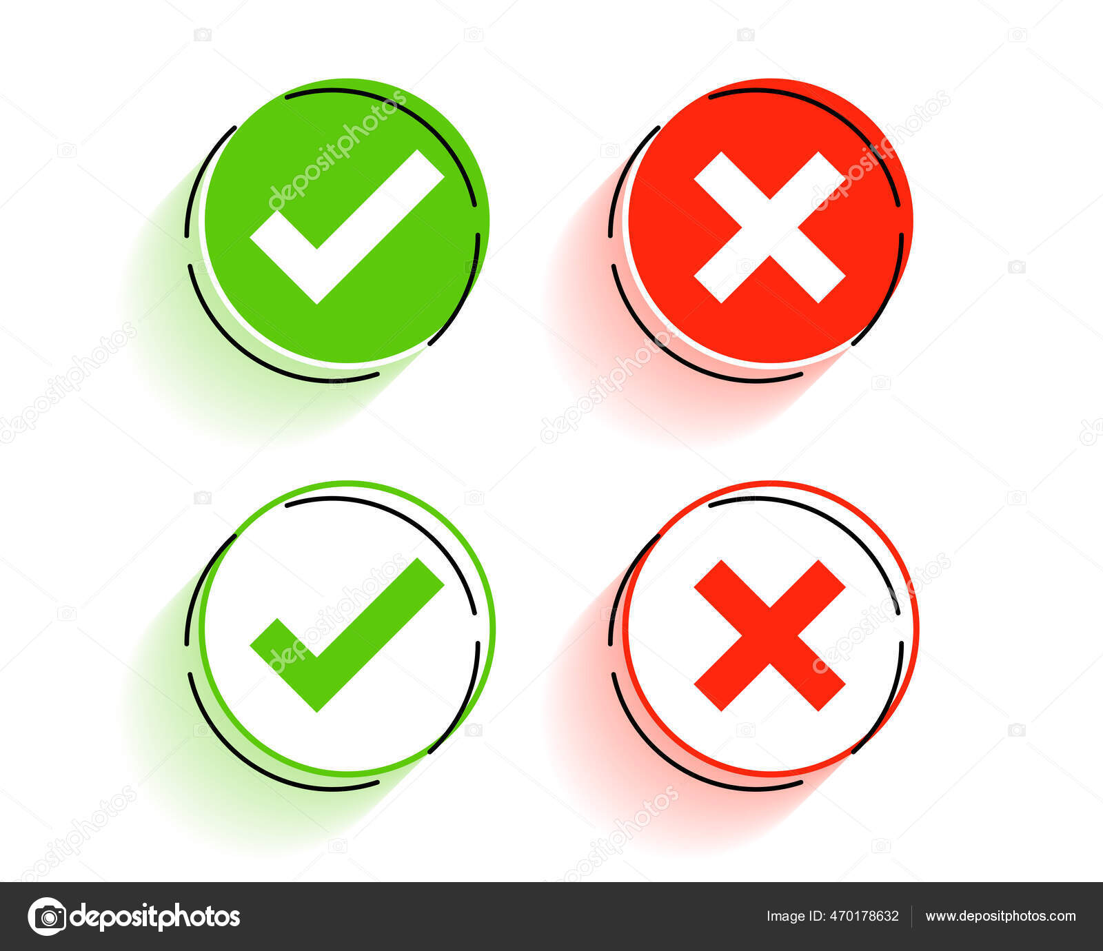 Ronda Marca Verificación Cruz Botones Símbolos Vector de stock por ...