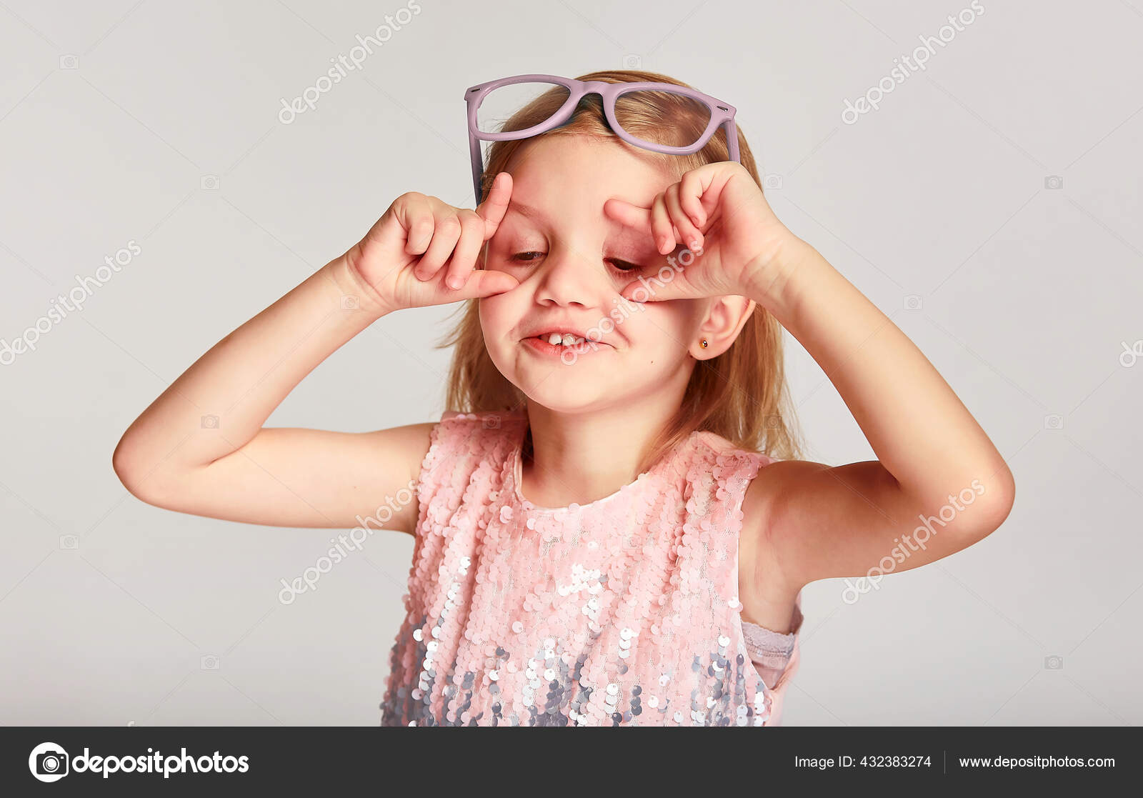 Cute Kid Girl Trying Open Eyes Child Blond Hair Yawns Stock Photo by ...