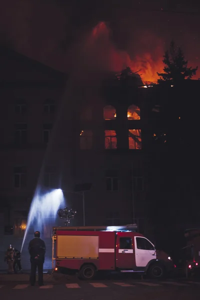 Building On Fire At Night - Stock Image - Everypixel
