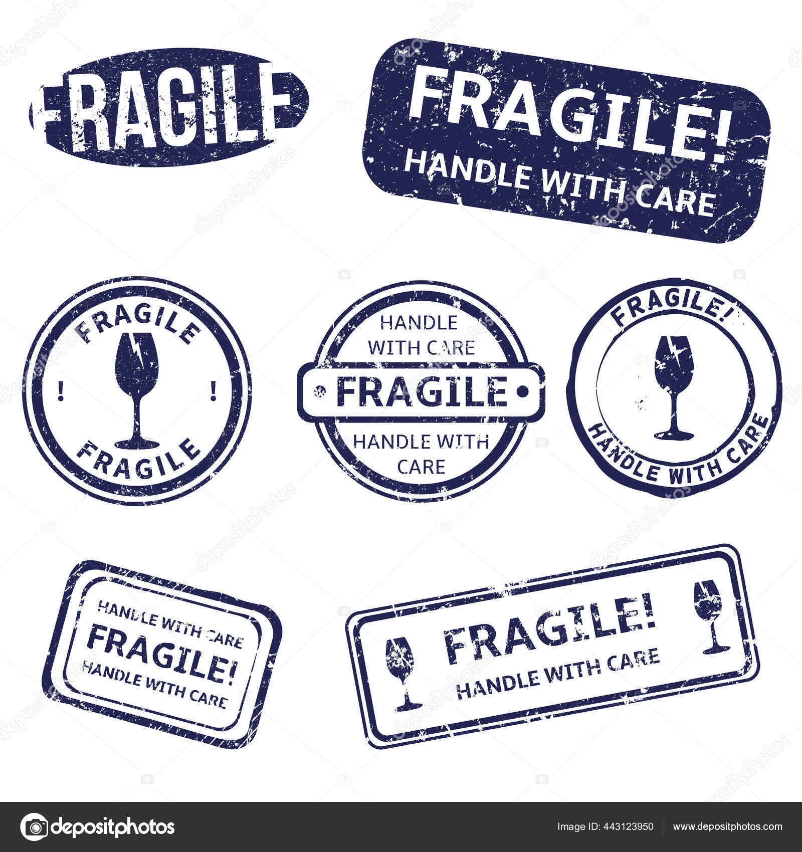 Conjunto Sellos Fragilidad Azul Oscuro Vector de stock por ©nikiteev ...