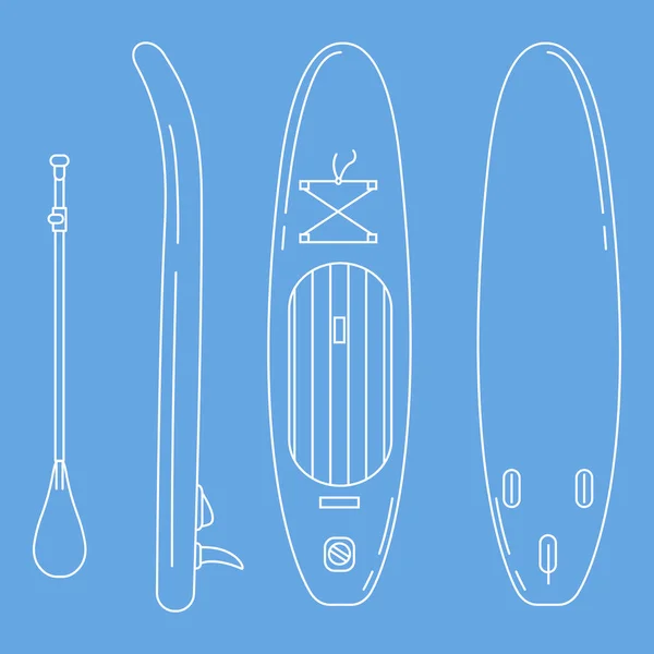 Sup Board Vector Flat Llustrations Set Different View Blue Supboard ...