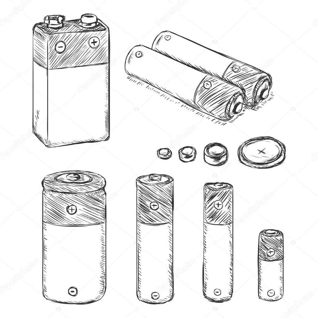 Set of Sketch Batteries Stock Vector Image by ©nikiteev #72621809