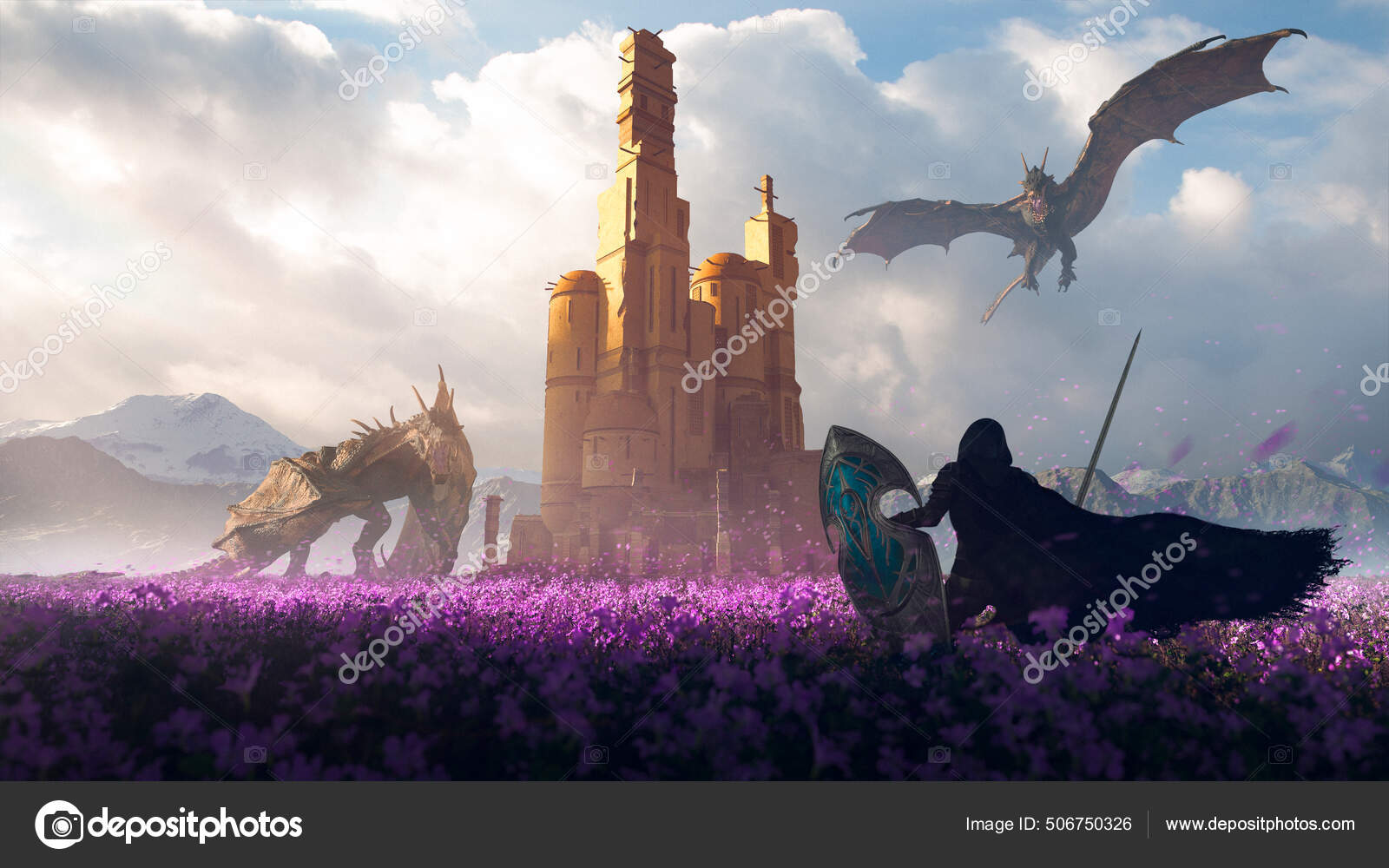 3d Dragon Attacking Castle