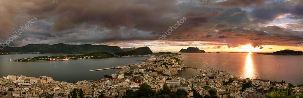 Panorama from Alesund view point on Akslafjell Stock Photo by ...