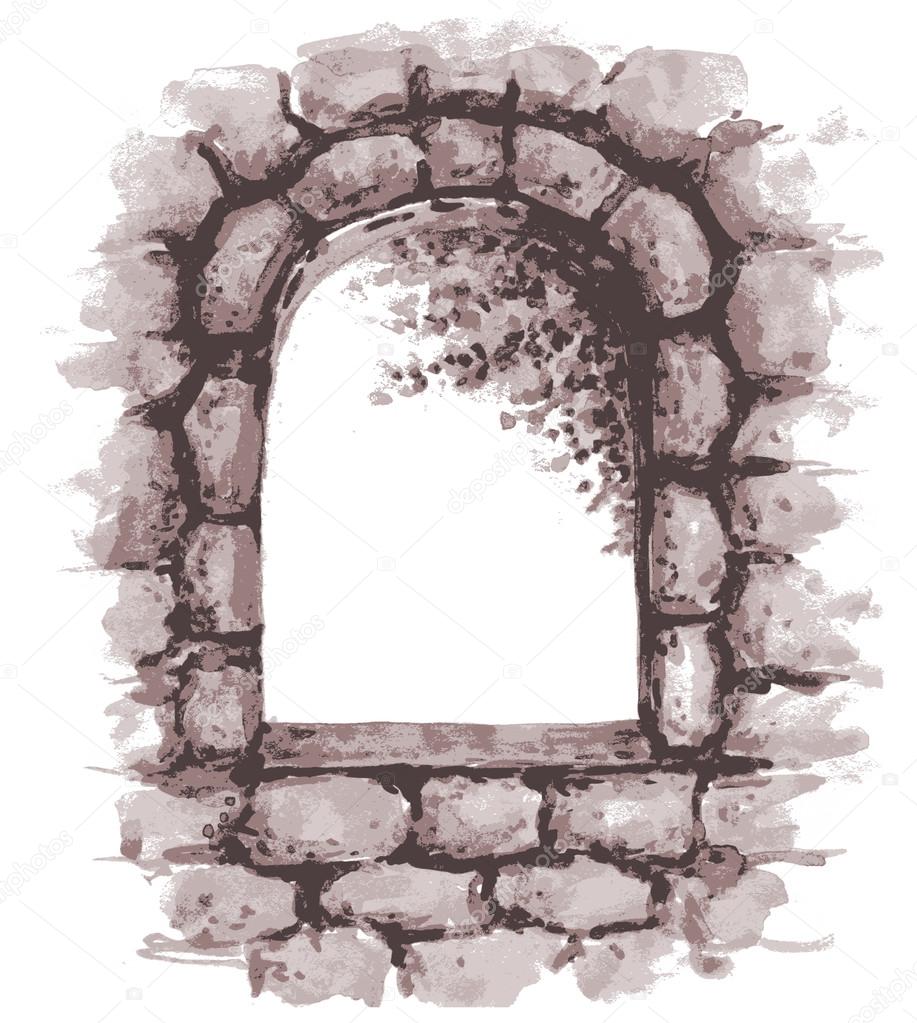 Old stone wall with window. — Stock Vector © Valiva #94863180