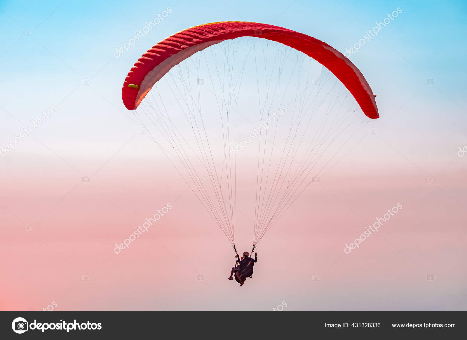 Paragliding Sky Paraglider Tandem Flying Sea Mountains Sunset Aerial ...