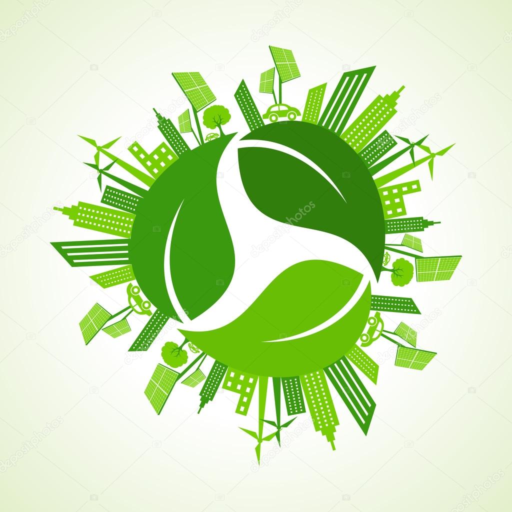 Eco city concept with recycle icon of leaf stock vector — Stock Vector ...