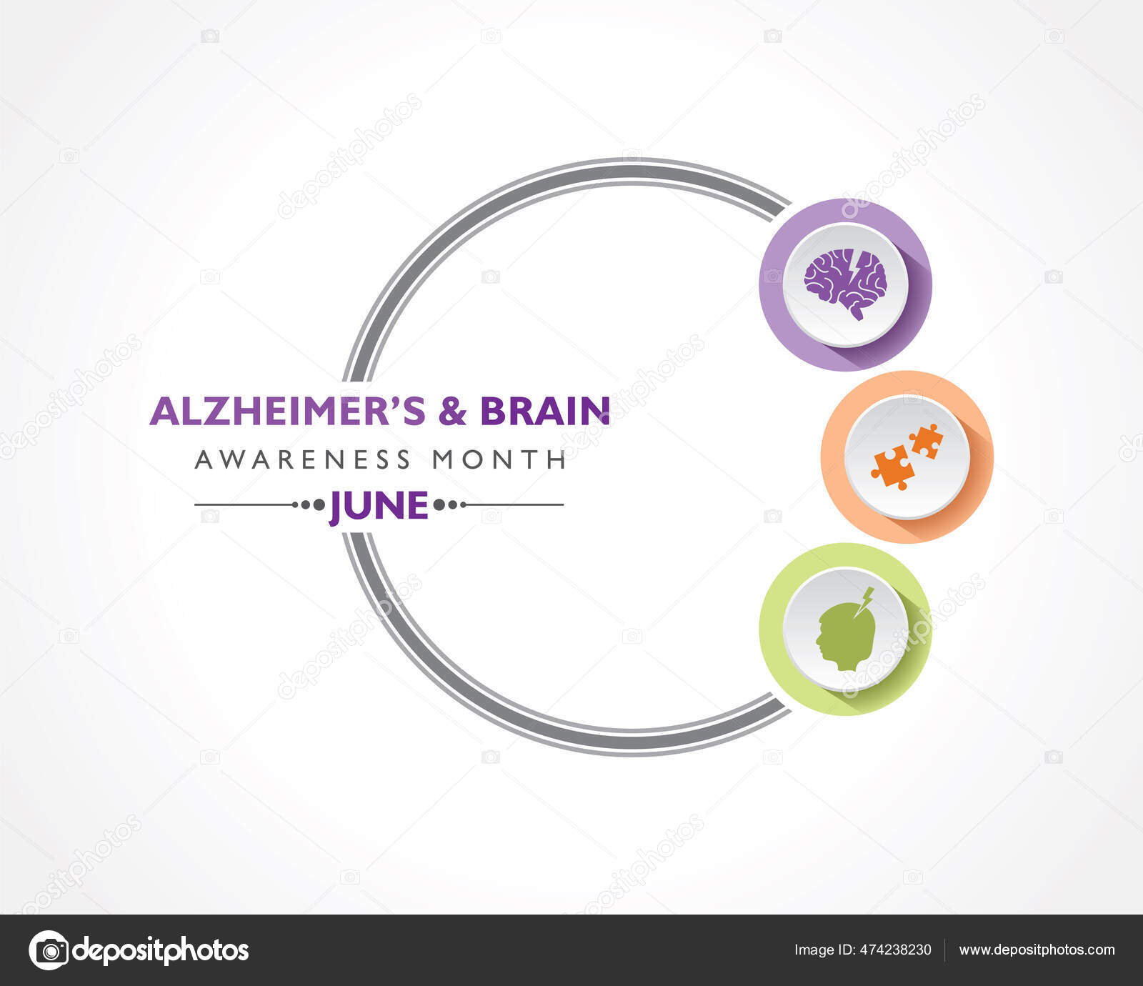 Vector Illustration Alzheimer's Brain Awareness Month Observed June Trastorno Cerebral Vector de ...