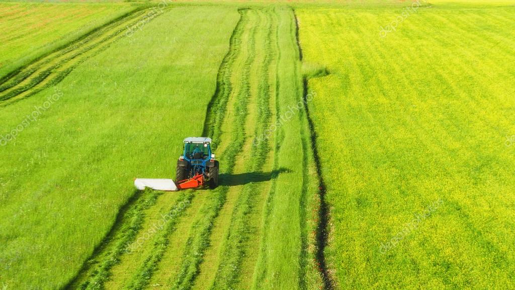 Tractor mowing green field — Stock Photo © Jaromatik #51841715