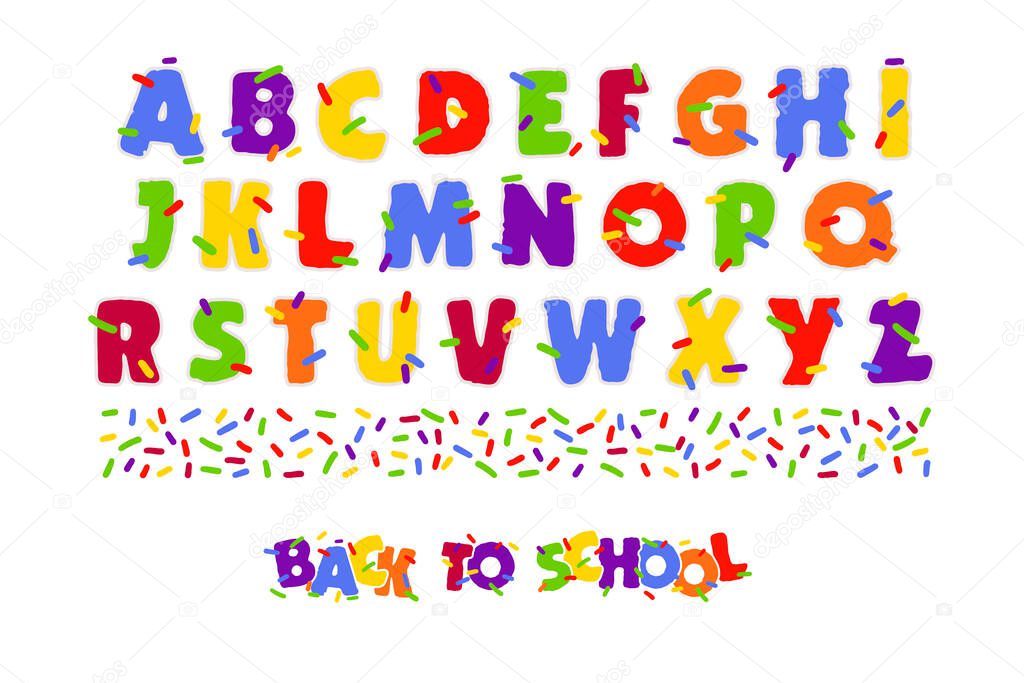 El alfabeto. Fuente infantil en estilo cartoon. Un conjunto de letras ...