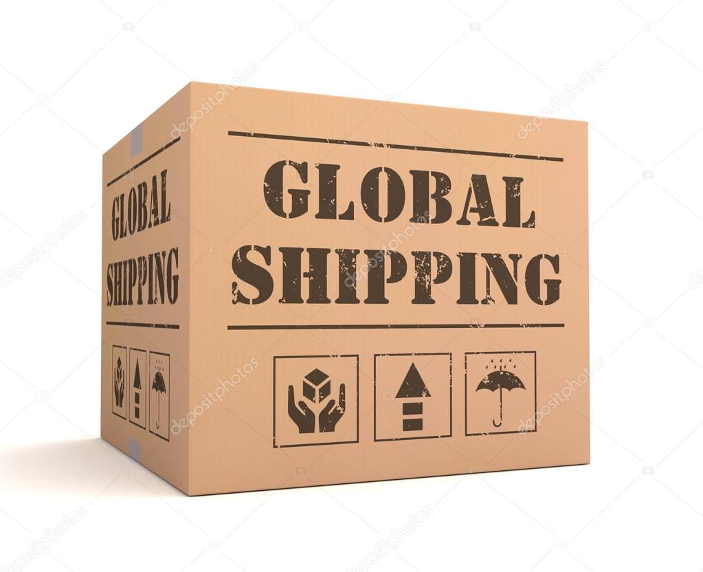 Global shipping cardboard box concept 3d illustration — Stock Photo ...