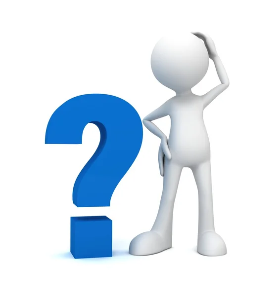 3d man with blue question mark over white background — Stock Photo ...
