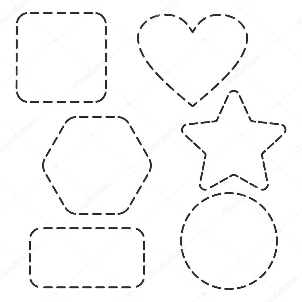 Yuvarlak Kenarlı Kesik Çizgi Şekilleri Kare Kalp Yıldız Altıgen Daire ...
