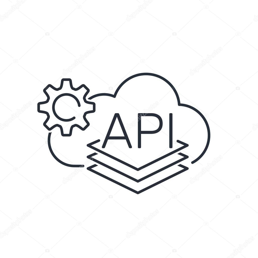 Tecnología de nube API. Icono lineal vectorial aislado sobre fondo ...