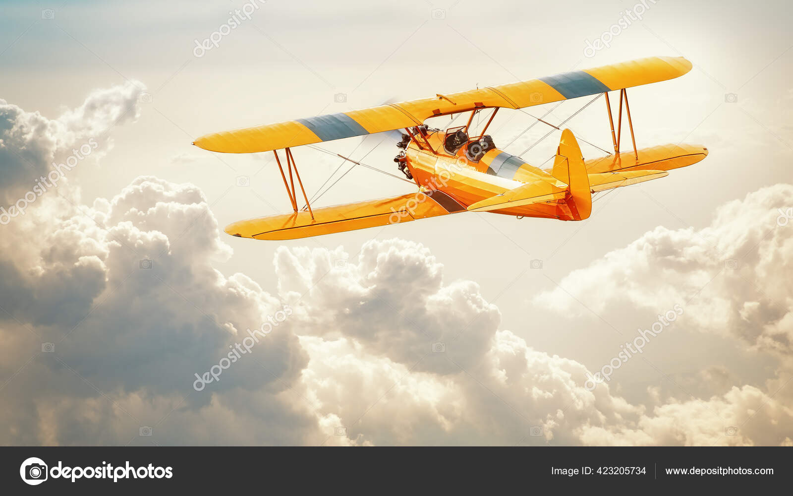 Historical Biplane Clouds Stock Photo by ©Frank-Peters 423205734