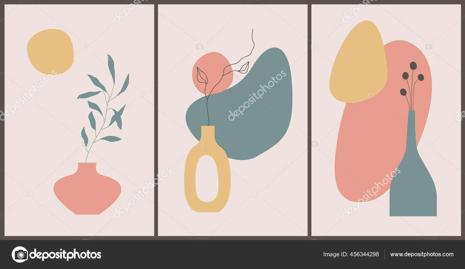 Abstract Contemporary Background Natural Shapes Leaves Vases Sun Still ...
