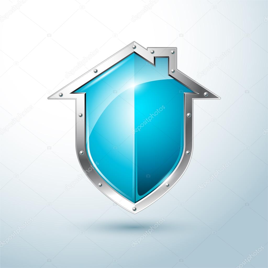 Home security silver and blue shield vector illustration — Stock Vector ...