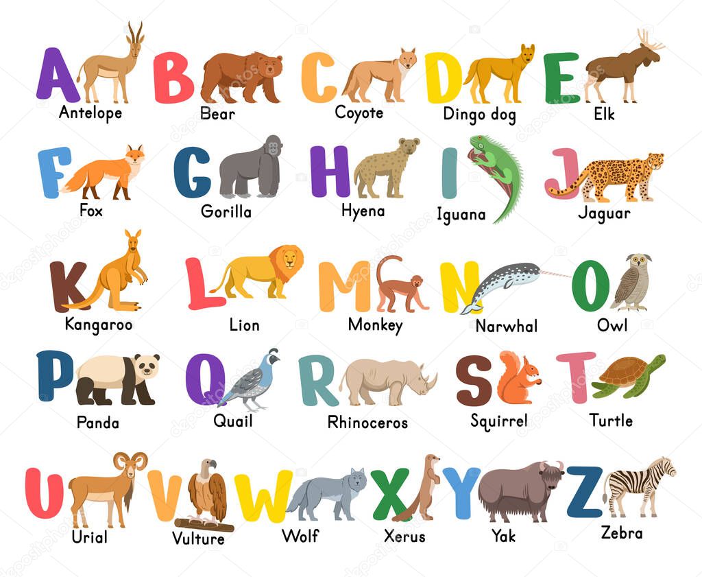 Alfabeto con animales.Letras mayúsculas aisladas con animales ...