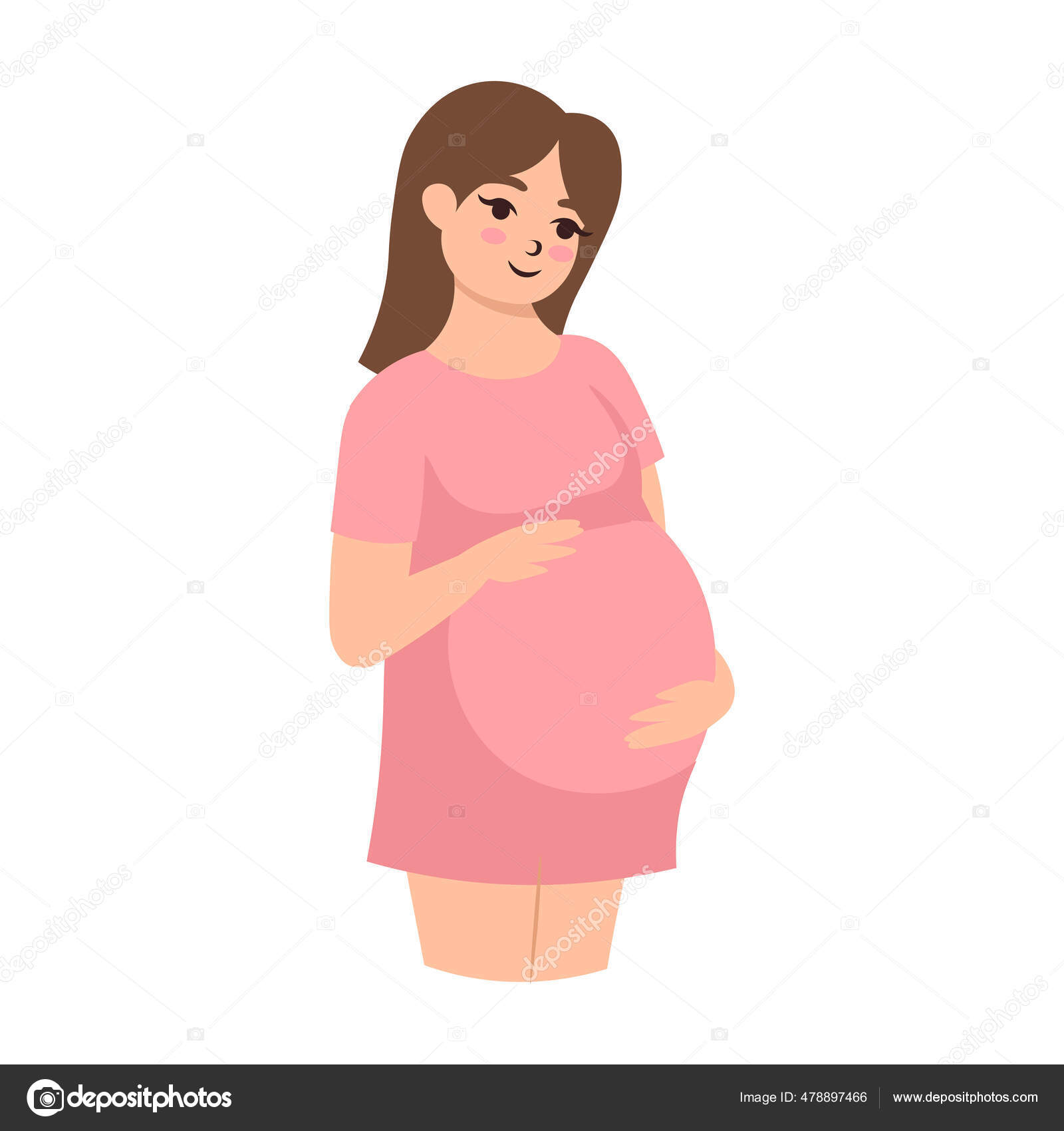 Feliz Mujer Embarazada Está Pie Abrazando Vientre Dibujos Animados ...