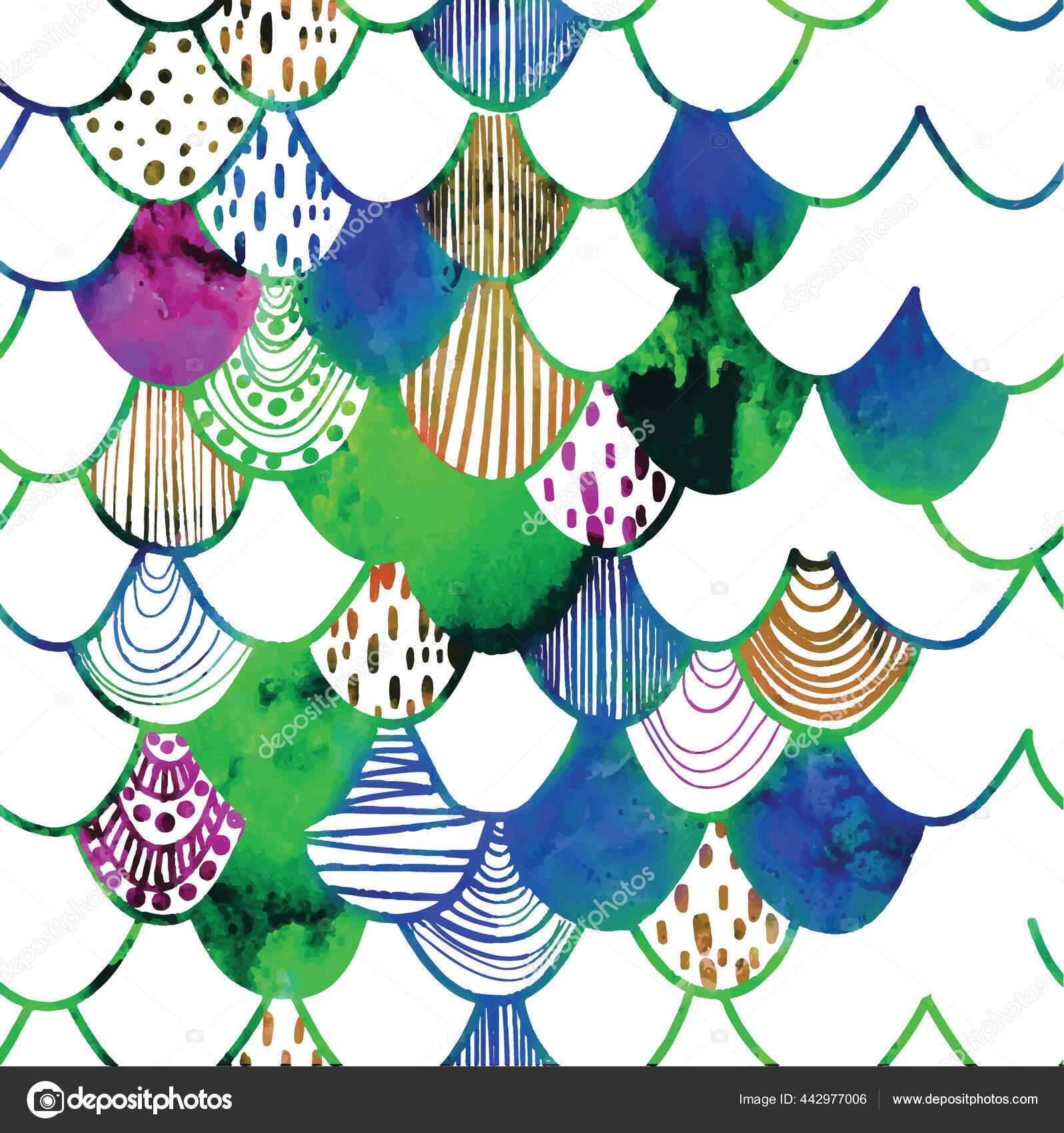 Stylish Seamless Background Scales Drawing Hand Texture Paint ...