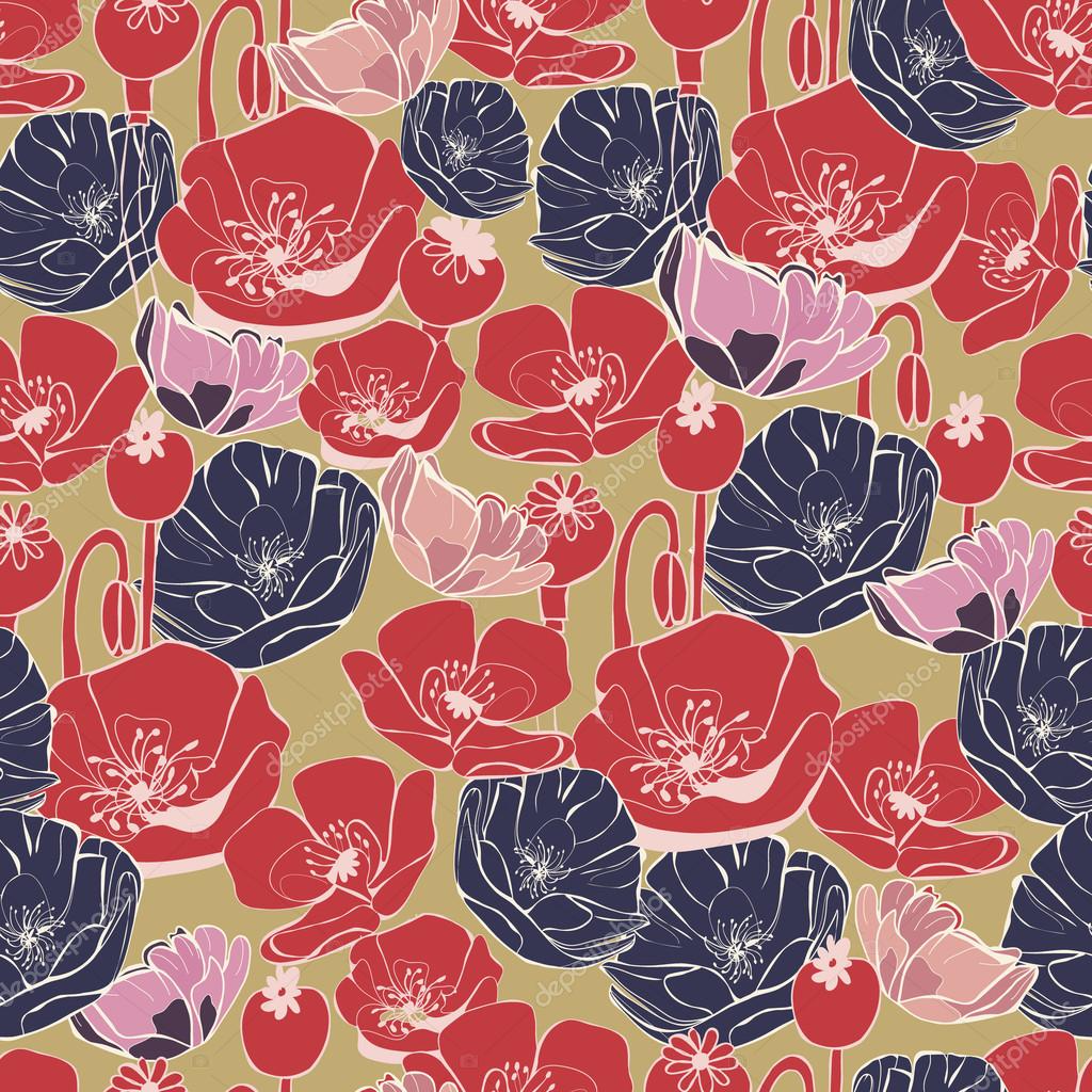 Vector beautiful poppy pattern background Stock Vector Image by ...