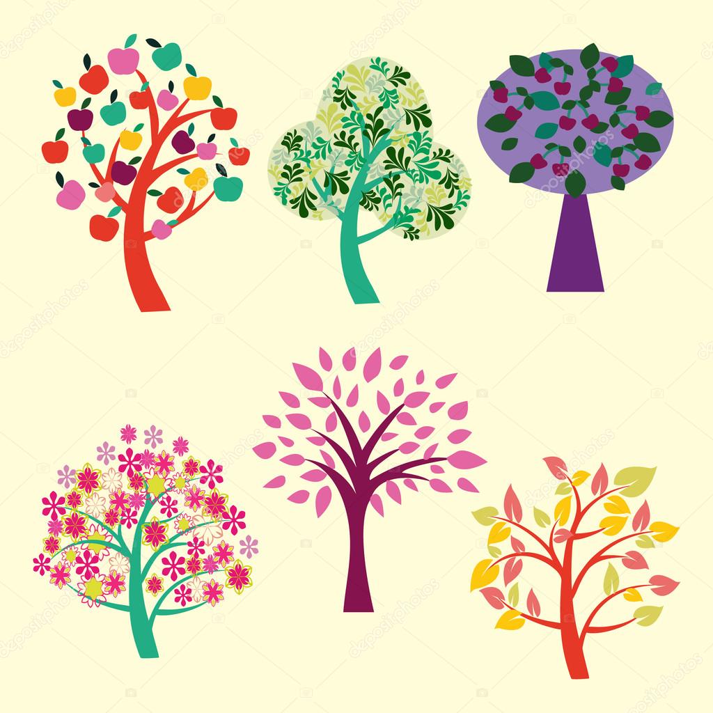 Beautiful trees collection -illustration ⬇ Vector Image by © margolana ...