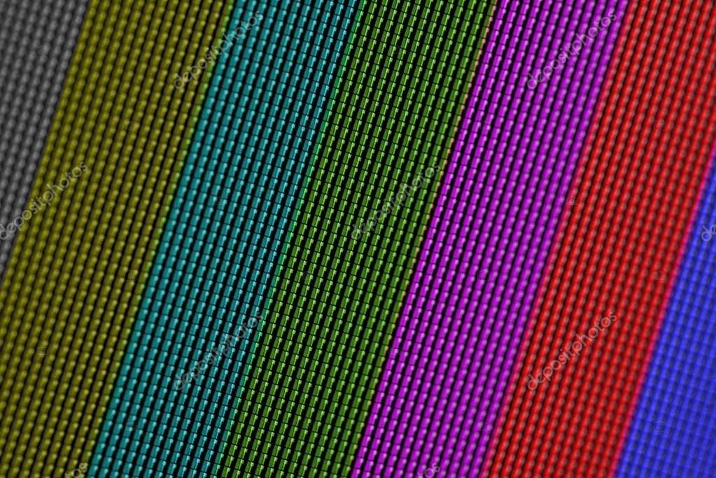 Closeup pixels of LCD TV screen with color bars is a television test ...