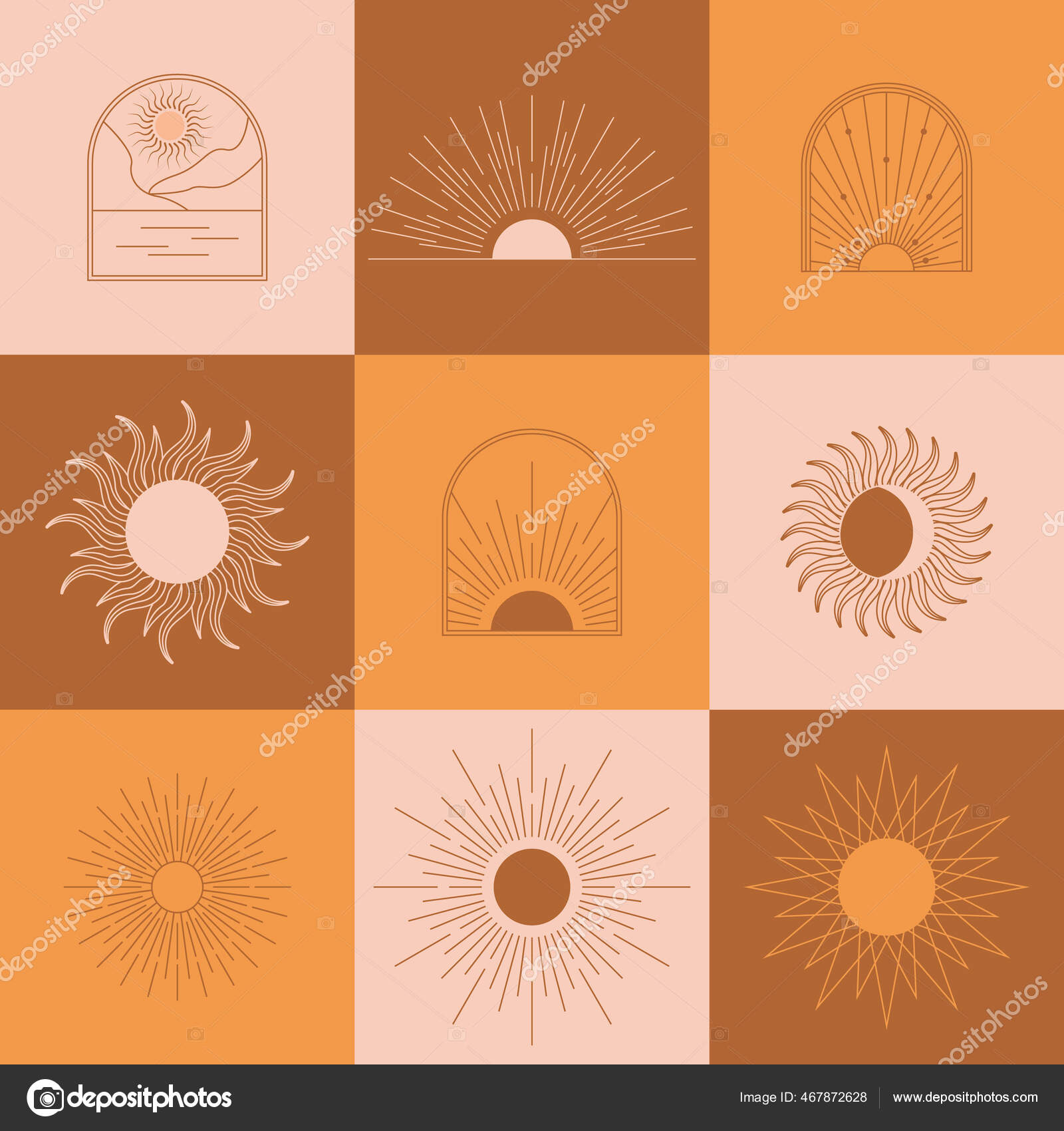 Boho Linear Sun Arch Arc Set Vector Terracotta Architecture Elements ...