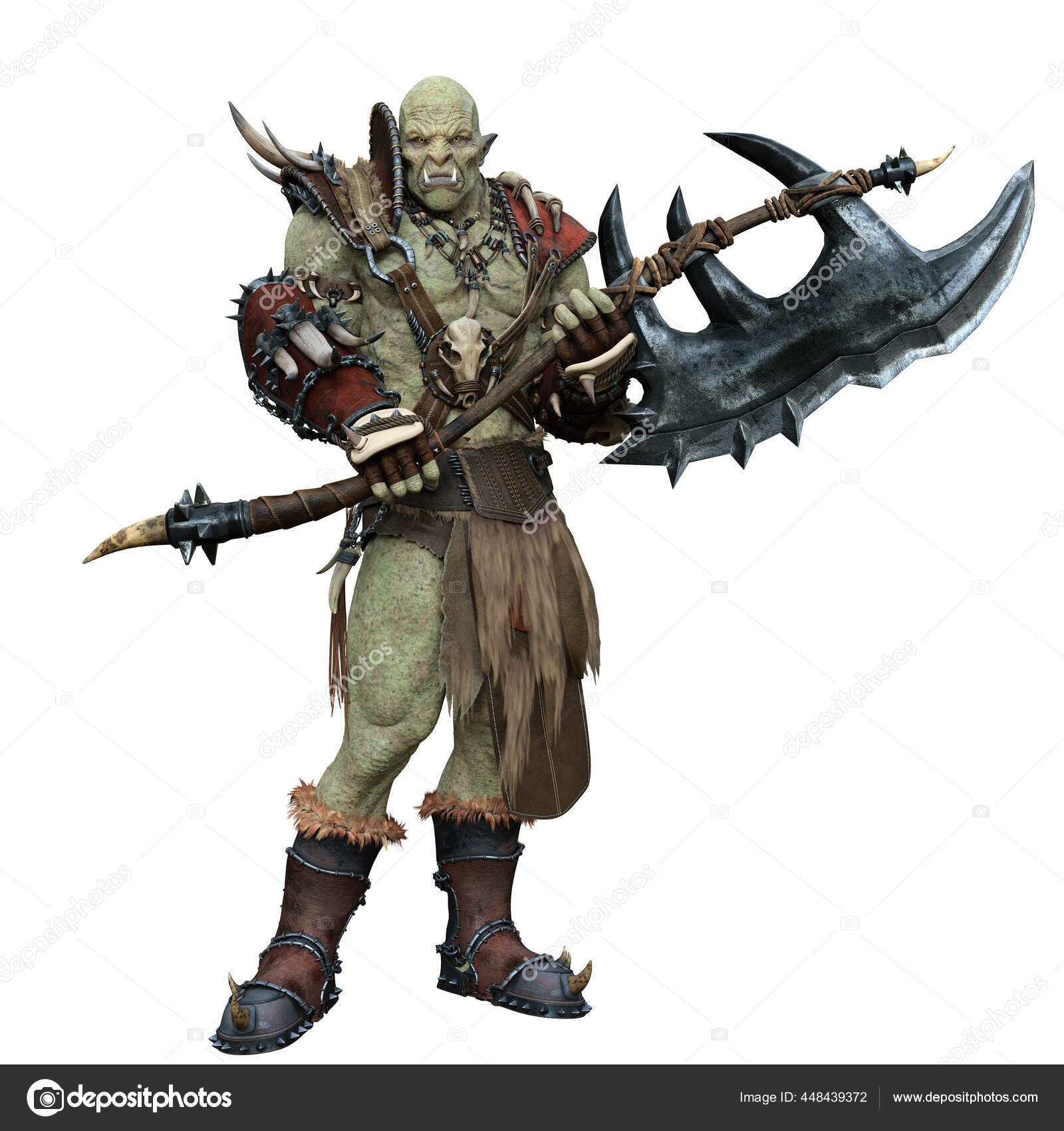 Orc Warrior Battle Armour Holding Giant Axe Fantasy Creature Render ...
