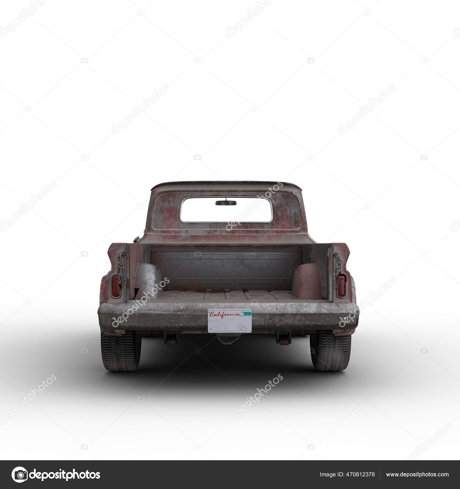 Rear View Old Rusty Vintage Red Pickup Truck Illustration Isolated ...