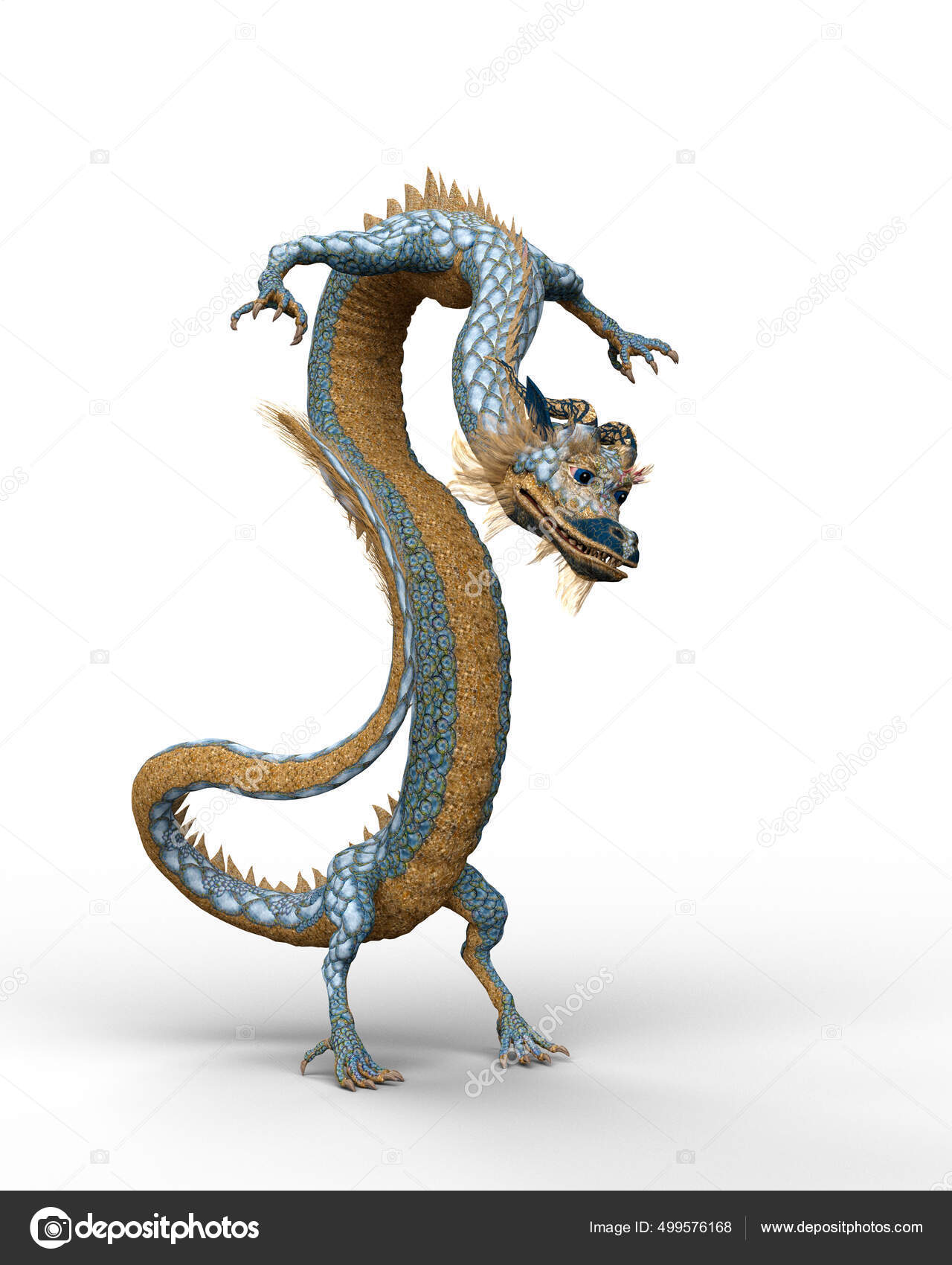 Chinese Dragon Standing Tall Hind Legs Illustration Isolated White ...