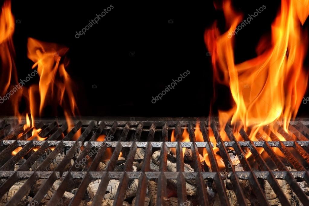 Empty Barbecue Grill With Bright Flames Closeup — Stock Photo ...