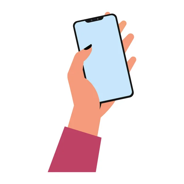 Male Hand Holding Black Smart Phone Touching Blank Screen Flat Design