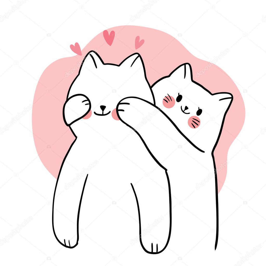 Mano dibujar dibujos animados lindo día de San Valentín, par de gatos ...