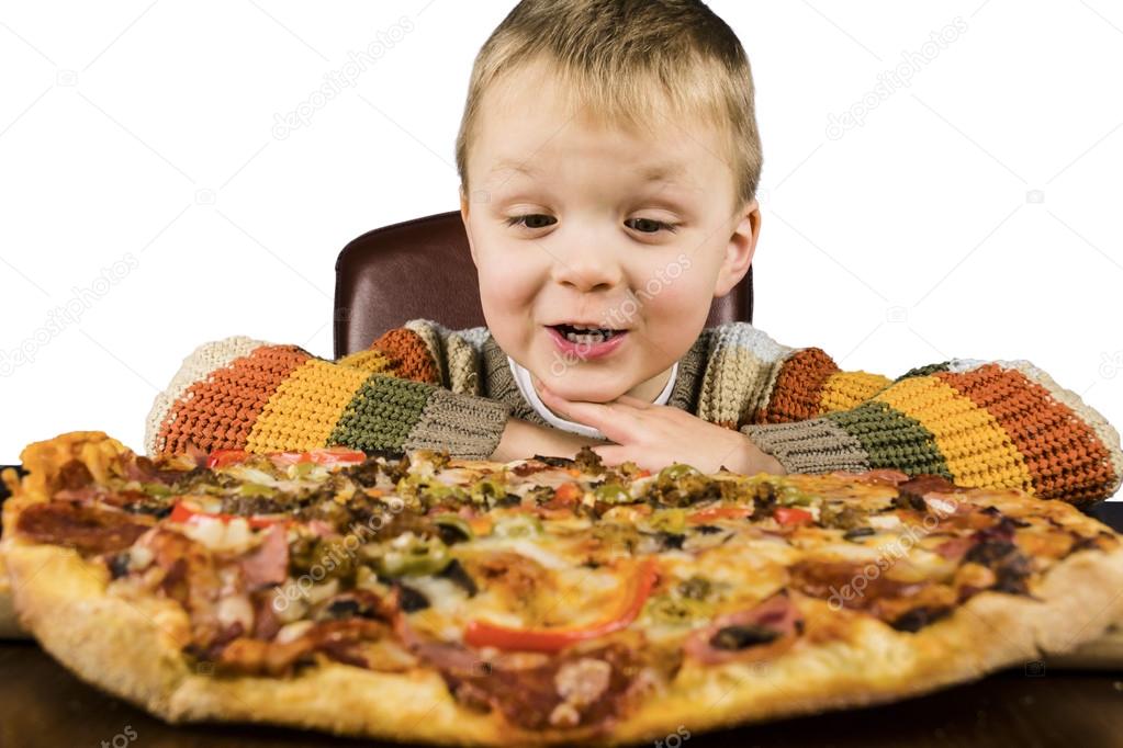 Child eating pizza — Stock Photo © mikitiger #97457360