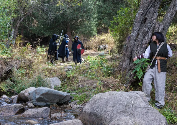 People play RPG games in nature era of the Middle Ages - Stock Image ...