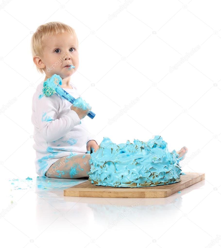 Baby smashing cake Stock Photo by ©handmademedia 59563473
