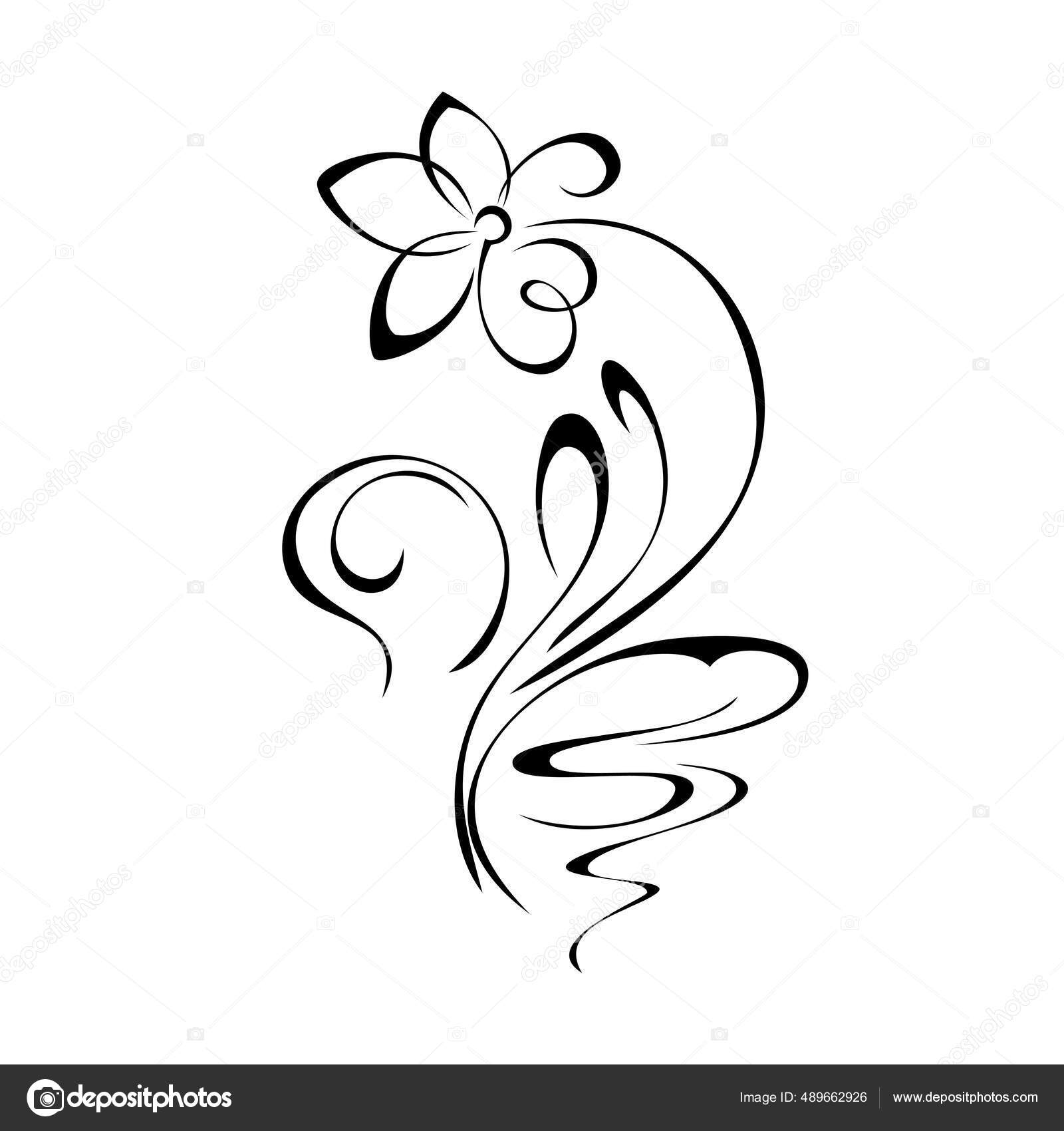 Decorative Stylized Flower Curved Stem Curls Graphic Decor Stock Vector ...