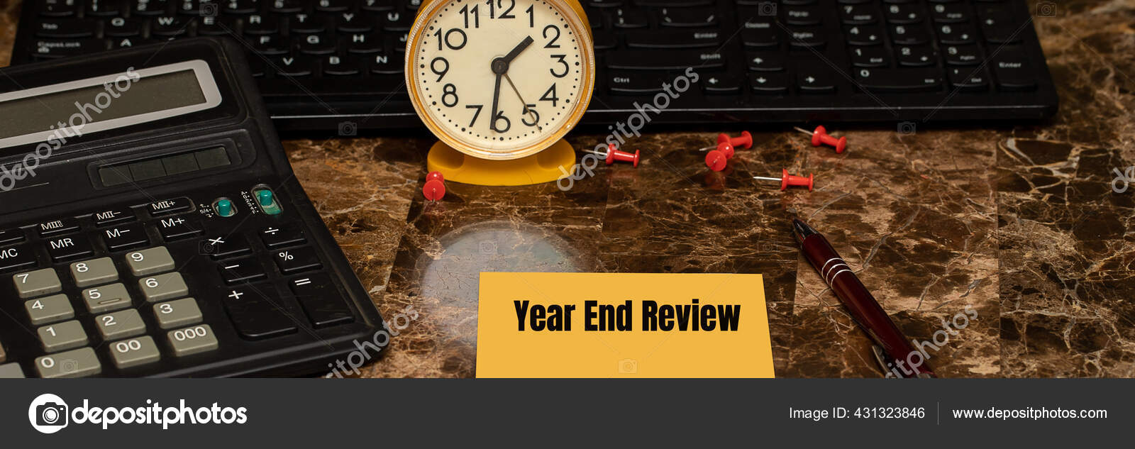 Year End Overview Written Sheet Paper Lying Marble Desk Next Stock ...