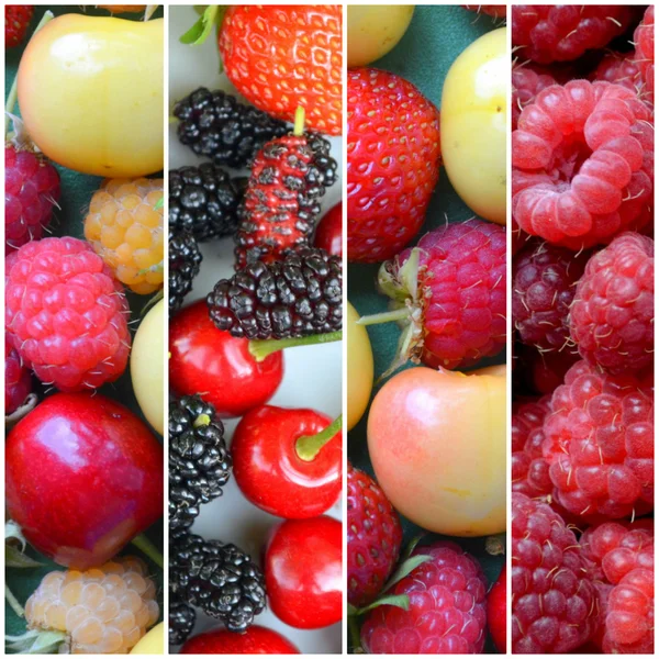 Collage of fruits and berries close-up background — Stock Photo ...