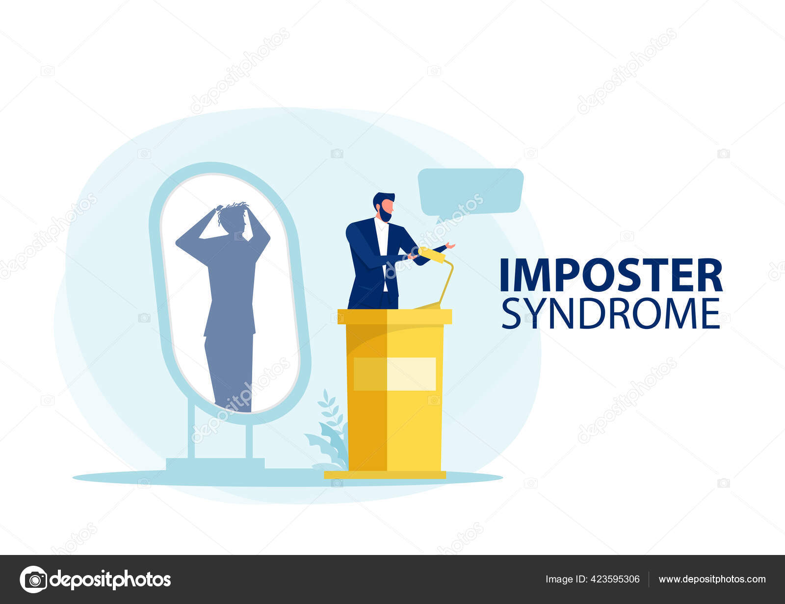Imposter Syndrome Man Standing Her Present Profile Fear Shadow Anxiety ...