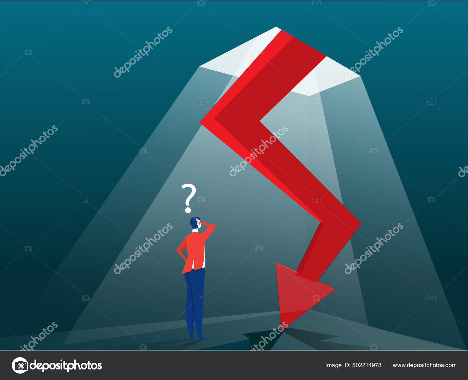 Businessman Looking Falling Arrow Business Finance Concept Vector ...