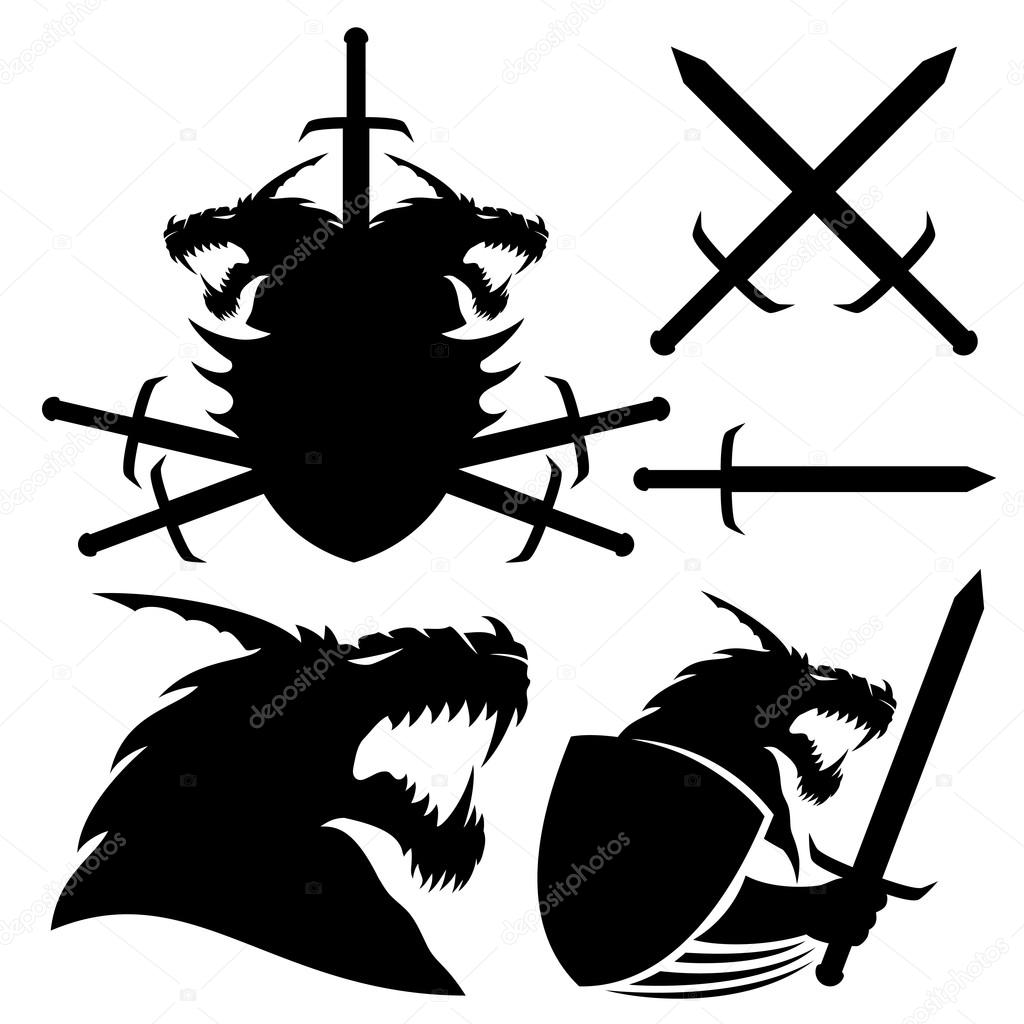 Dragon, shield and swords. Stock Vector by ©taronin 107042876