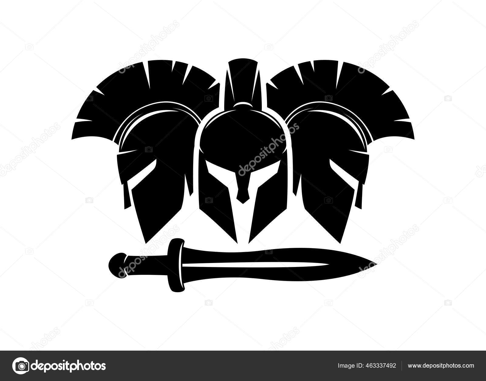 Image vectorielle Trois Spartiate Casque L'icône L'épée Sur Fond Blanc ...