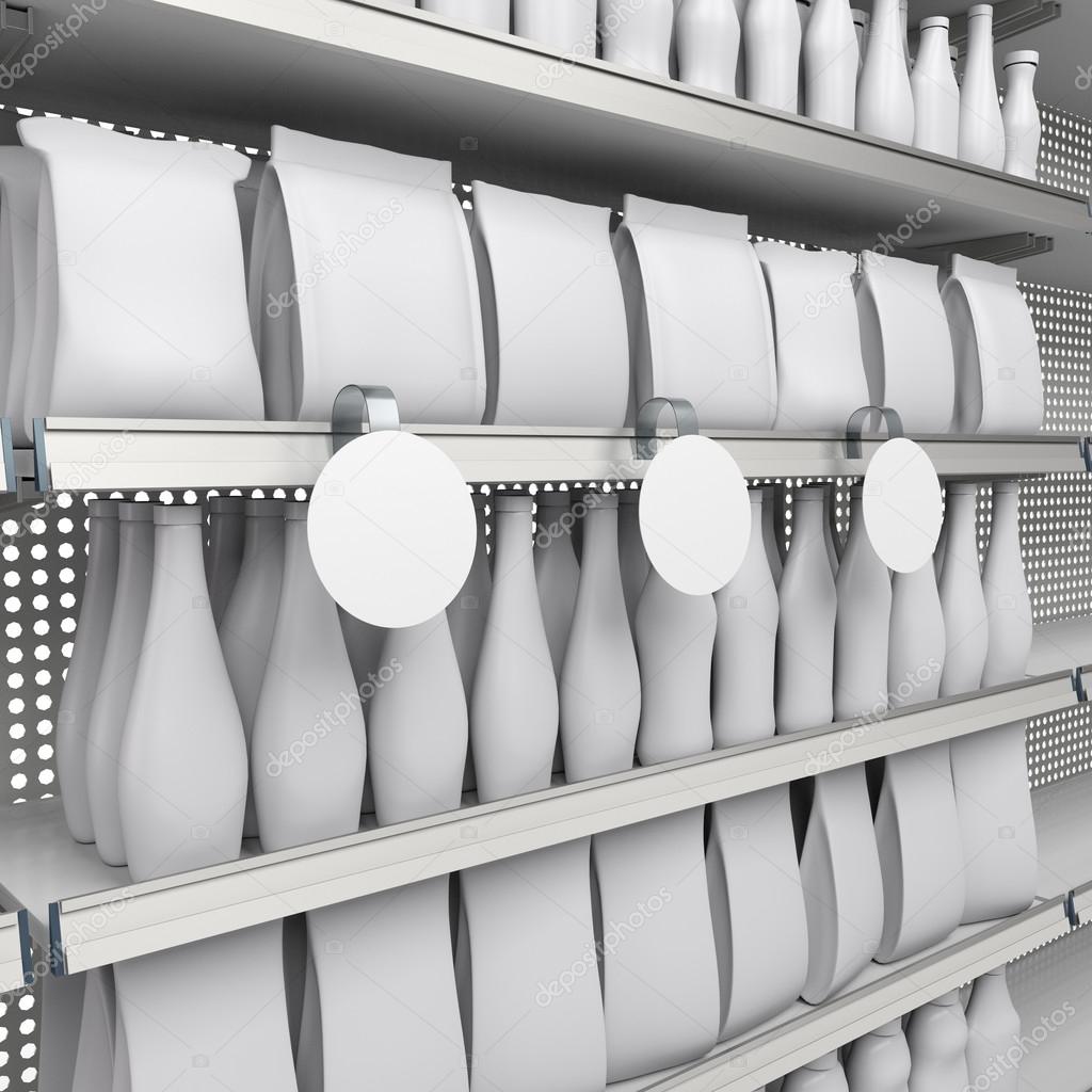 Shelves with blank products and wobblers — Stock Photo © suchywilk ...