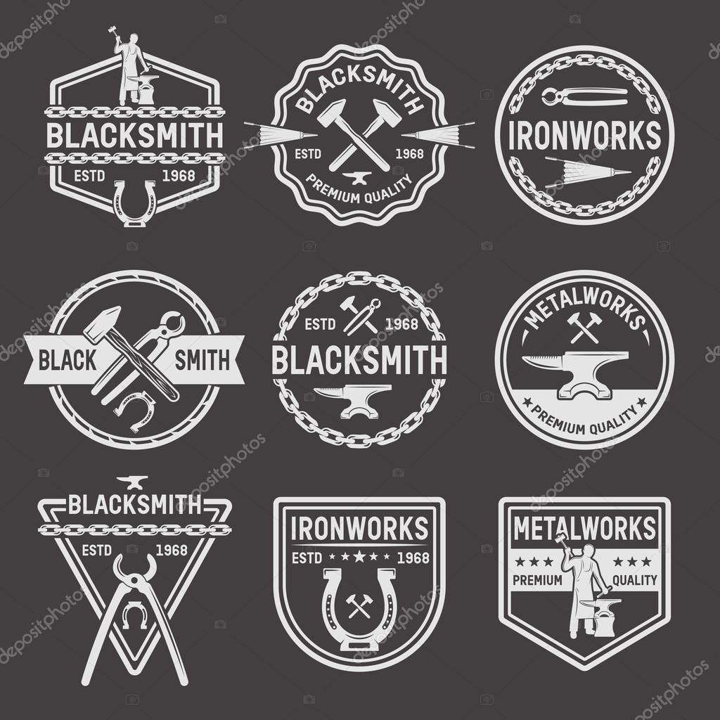 Blacksmith White Emblems On Black Background Stock Vector Image by ...