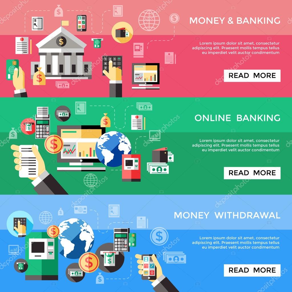 Bank Electronic Services Horizontal Banners Set Stock Vector by ©Mogil 108655244