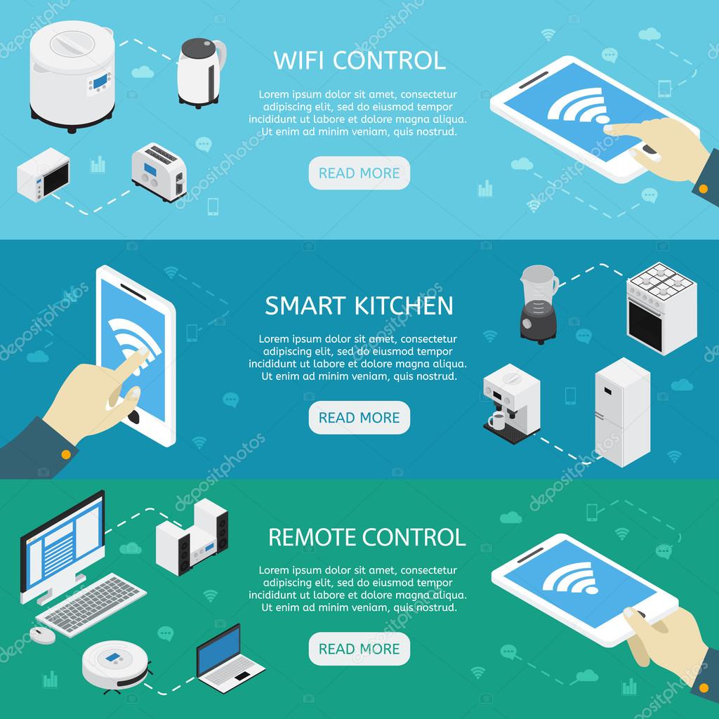 Home Appliances Isometrics Banner Set Stock Vector Image by ©Mogil ...